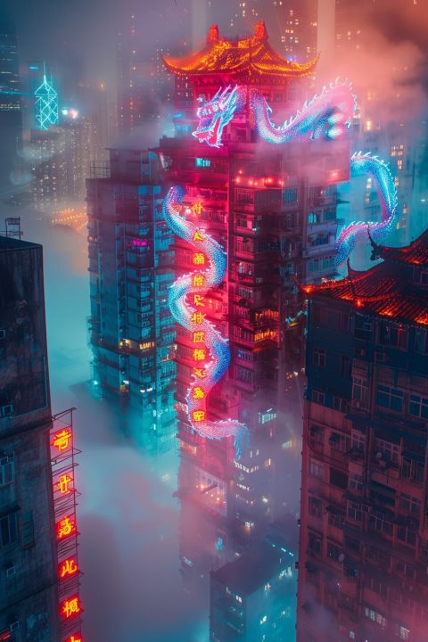 Neo Hong Kong City’s Neon Dragon Holograms