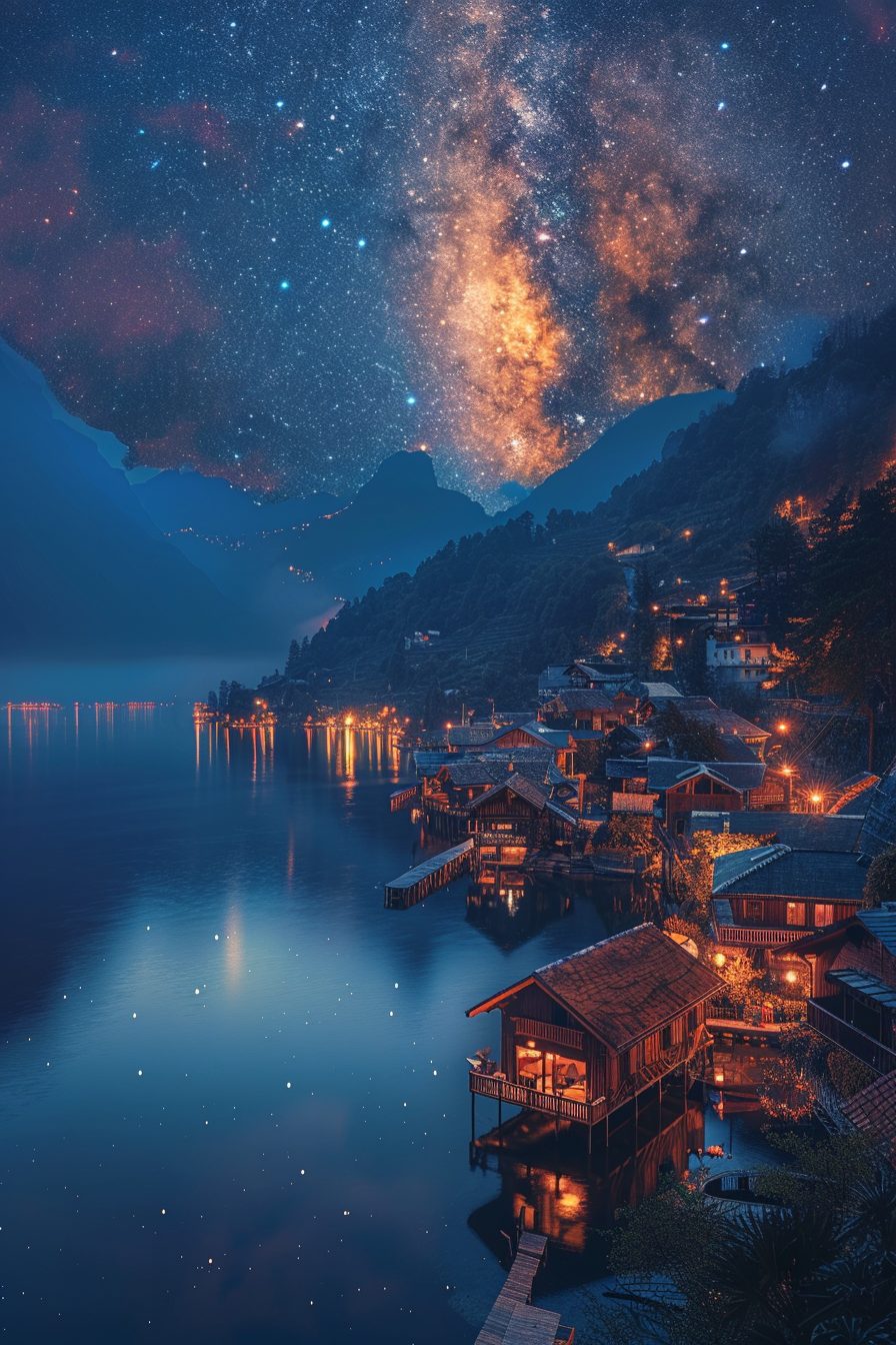 Secluded Lakeside Village with Beautiful Night Skies