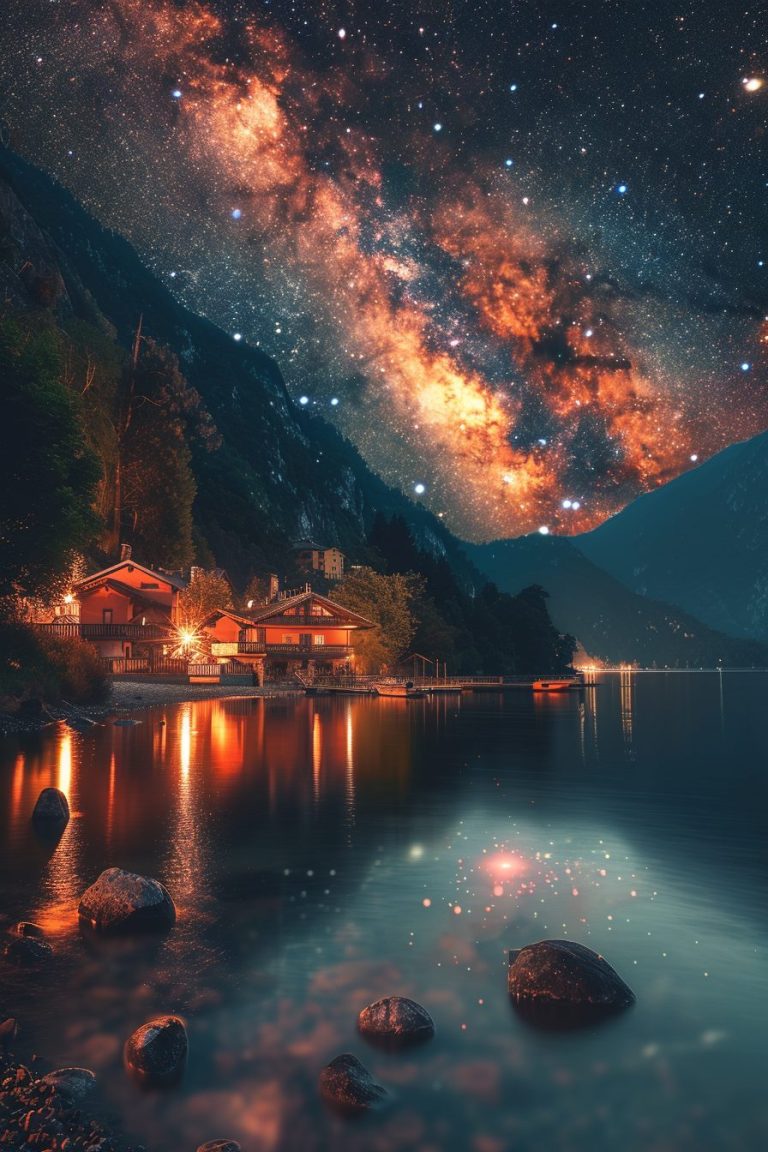 Secluded Lakeside Village with Beautiful Night Skies