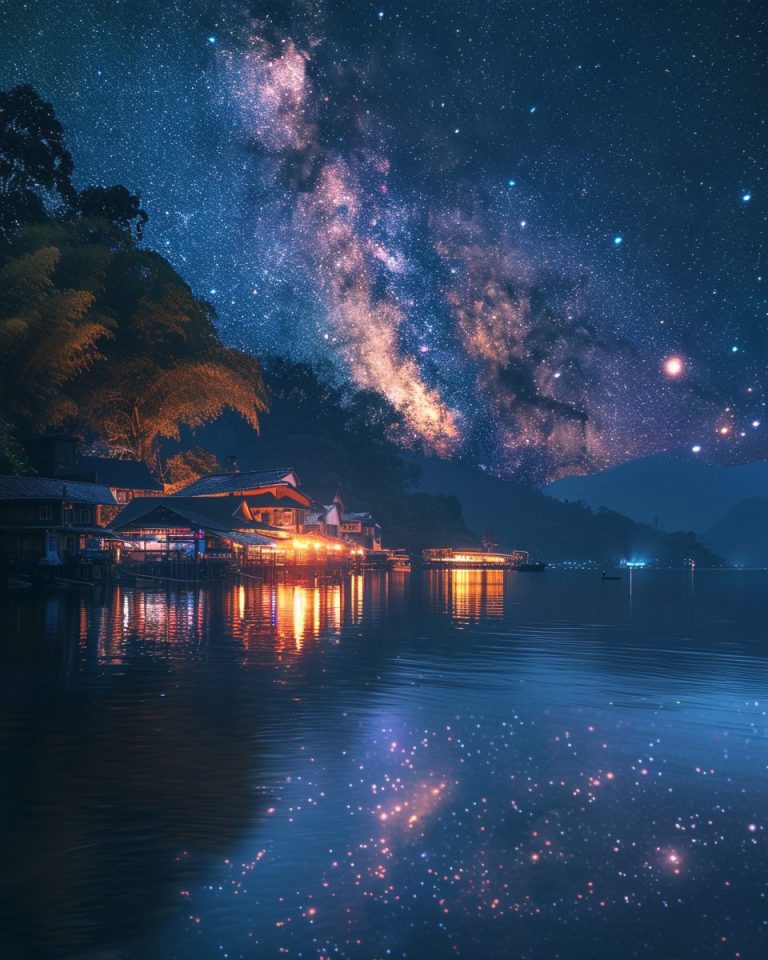Secluded Lakeside Village with Beautiful Night Skies