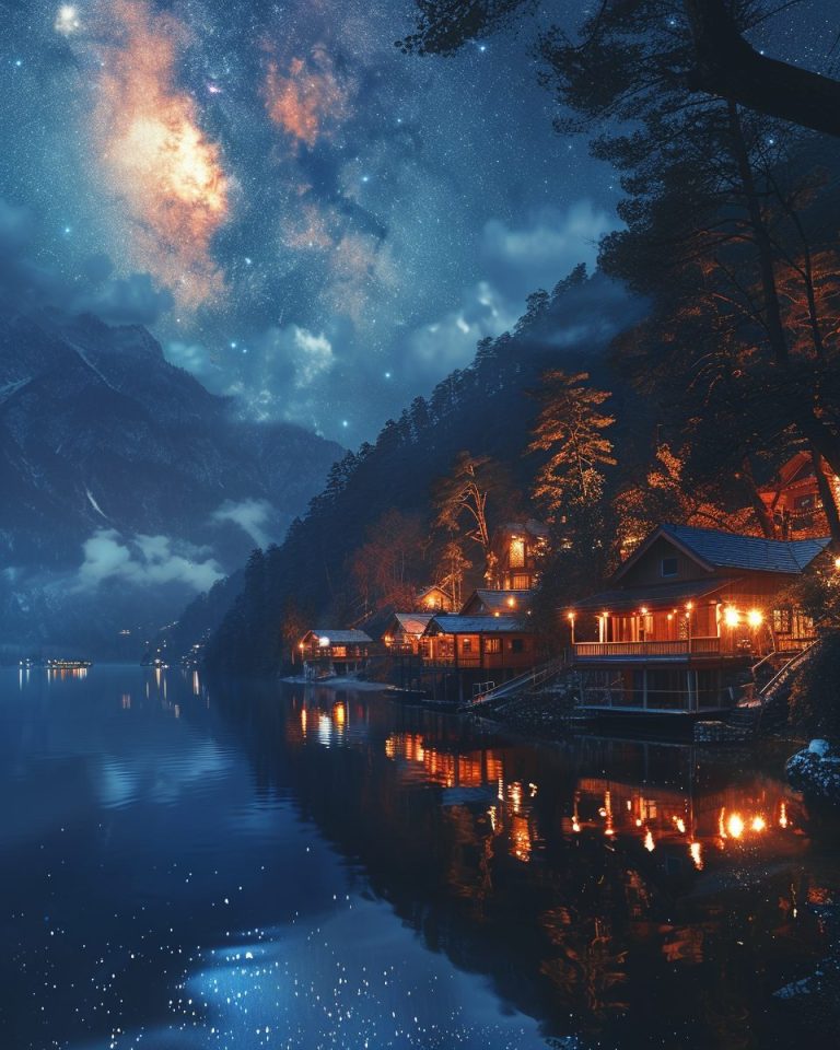 Secluded Lakeside Village with Beautiful Night Skies