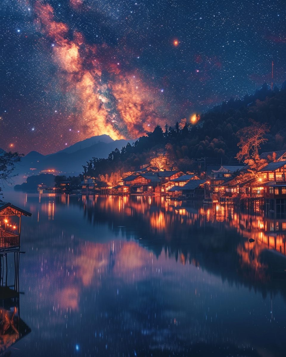 Secluded Lakeside Village with Beautiful Night Skies