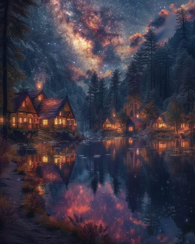 Secluded Lakeside Village with Beautiful Night Skies