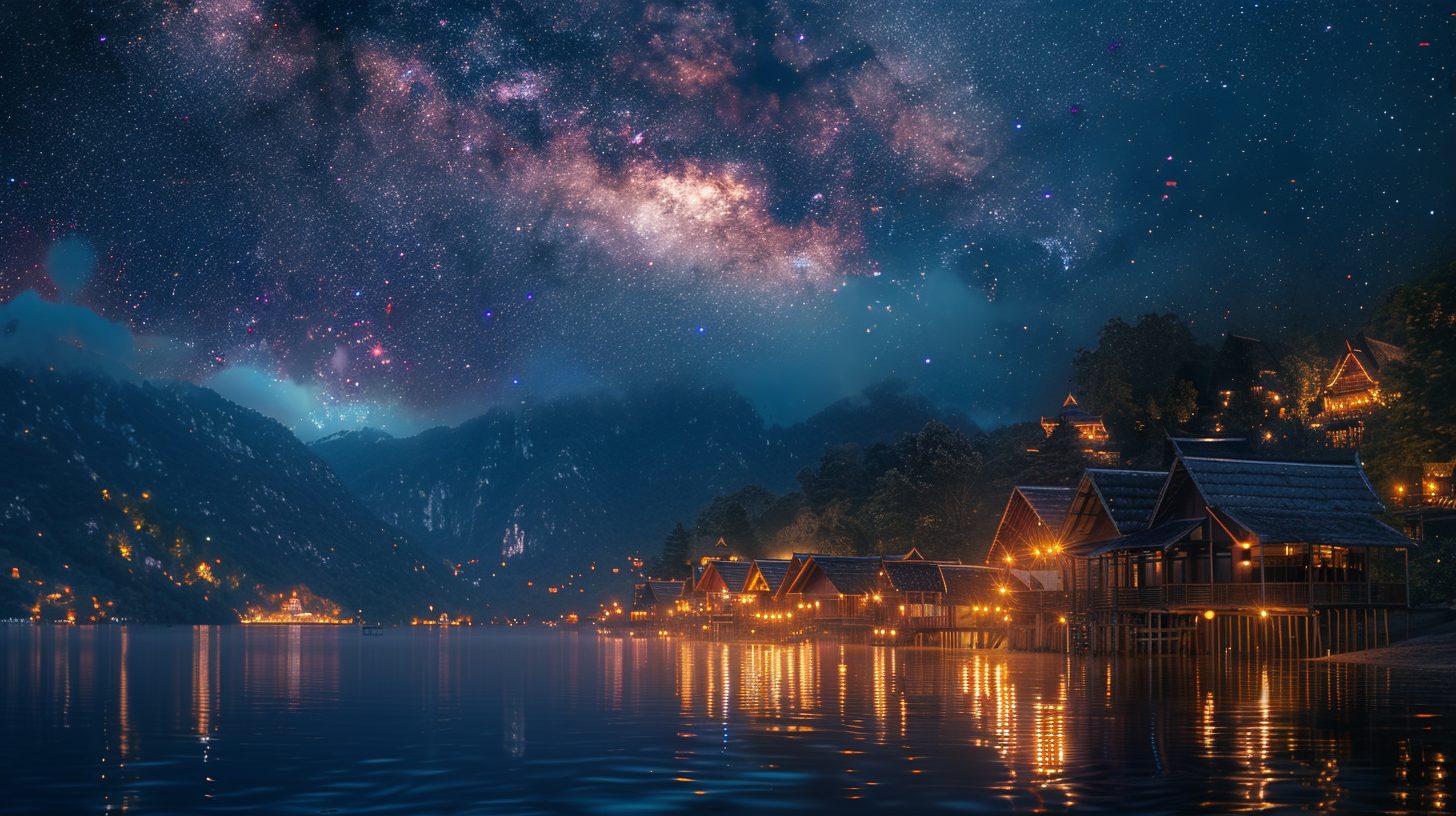 Secluded Lakeside Village with Beautiful Night Skies