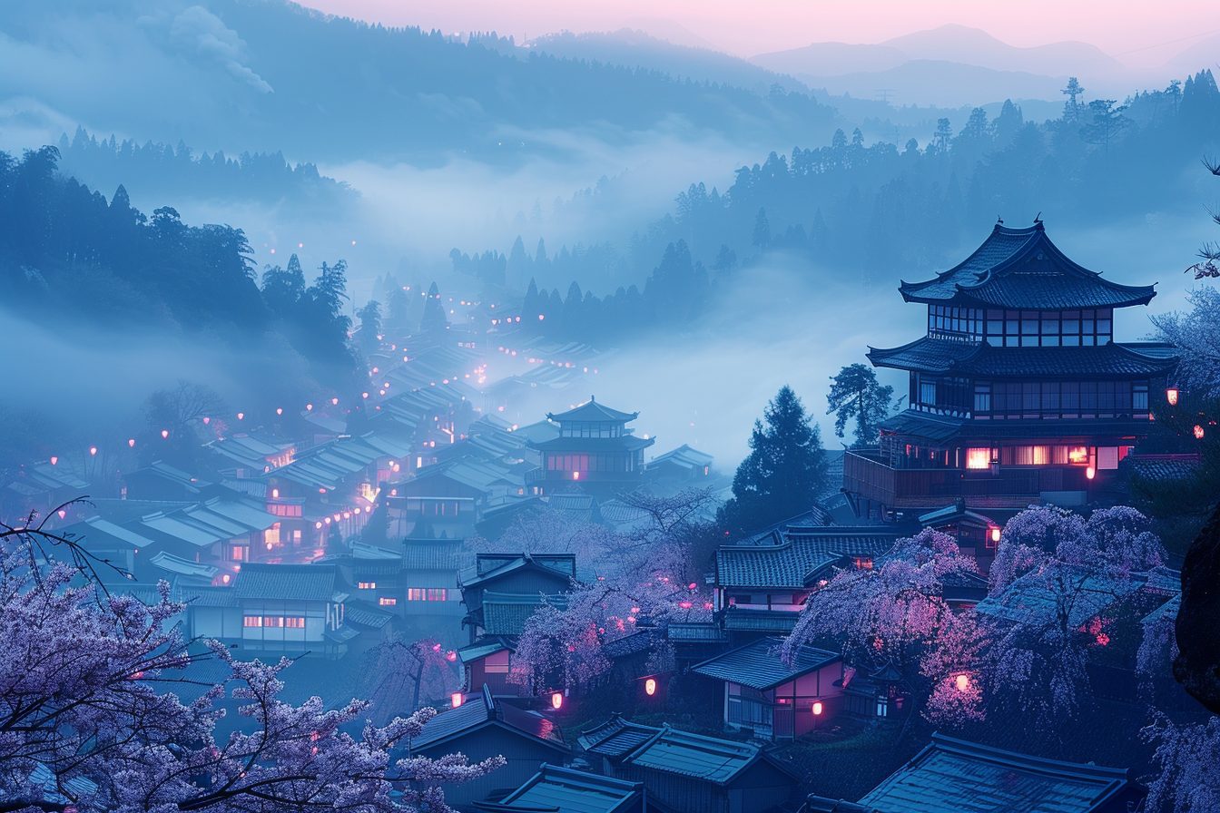Aerial View of Japanese Village Landscapes
