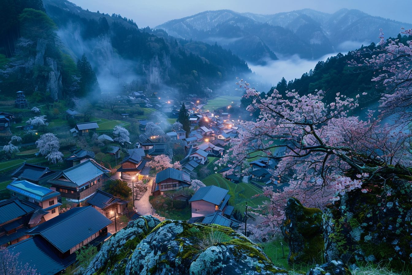 Aerial View of Japanese Village Landscapes