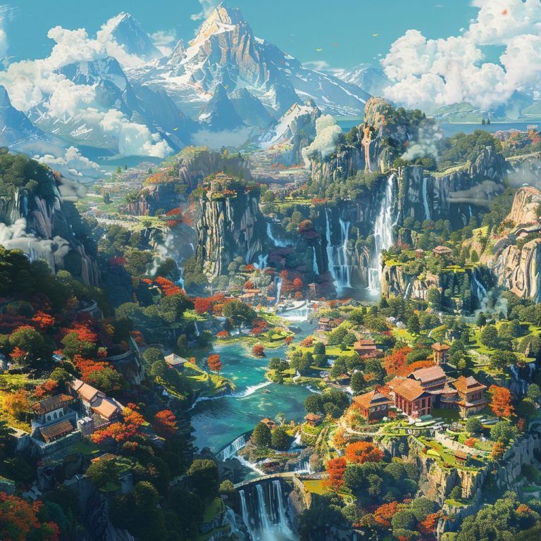 Aerial View of a Japanese Village with Beautiful Landscapes – Anime Vibes