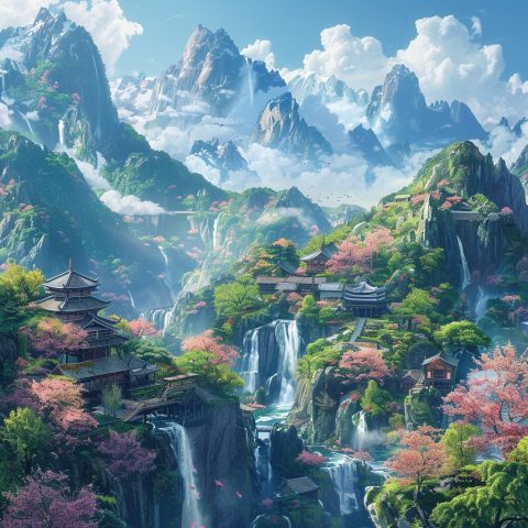 Aerial View of a Japanese Village with Beautiful Landscapes – Anime Vibes