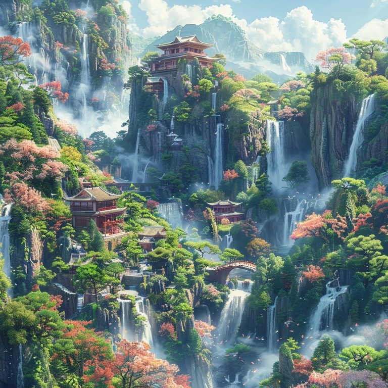 Aerial View of a Japanese Village with Beautiful Landscapes – Anime Vibes