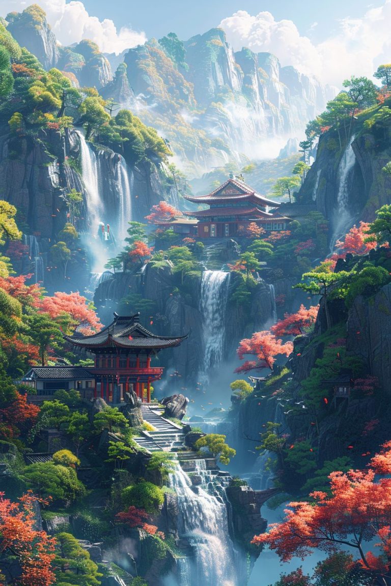 Aerial View of a Japanese Village with Beautiful Landscapes – Anime Vibes