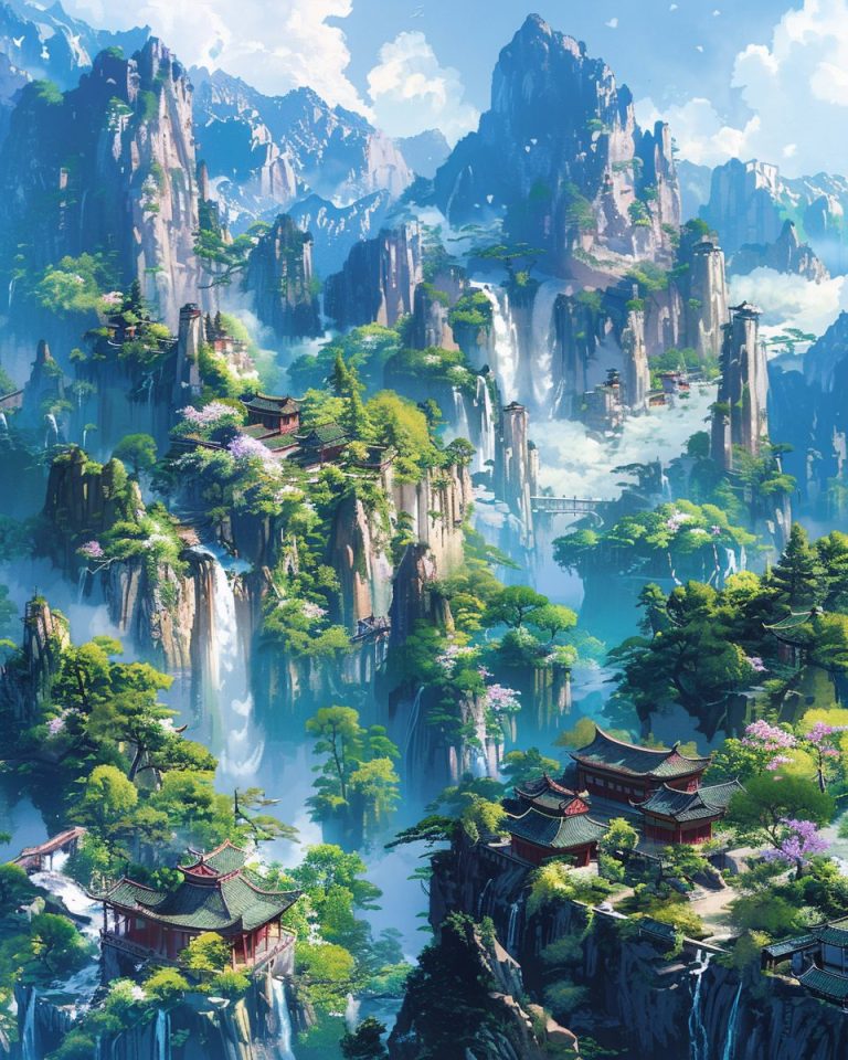 Aerial View of a Japanese Village with Beautiful Landscapes – Anime Vibes