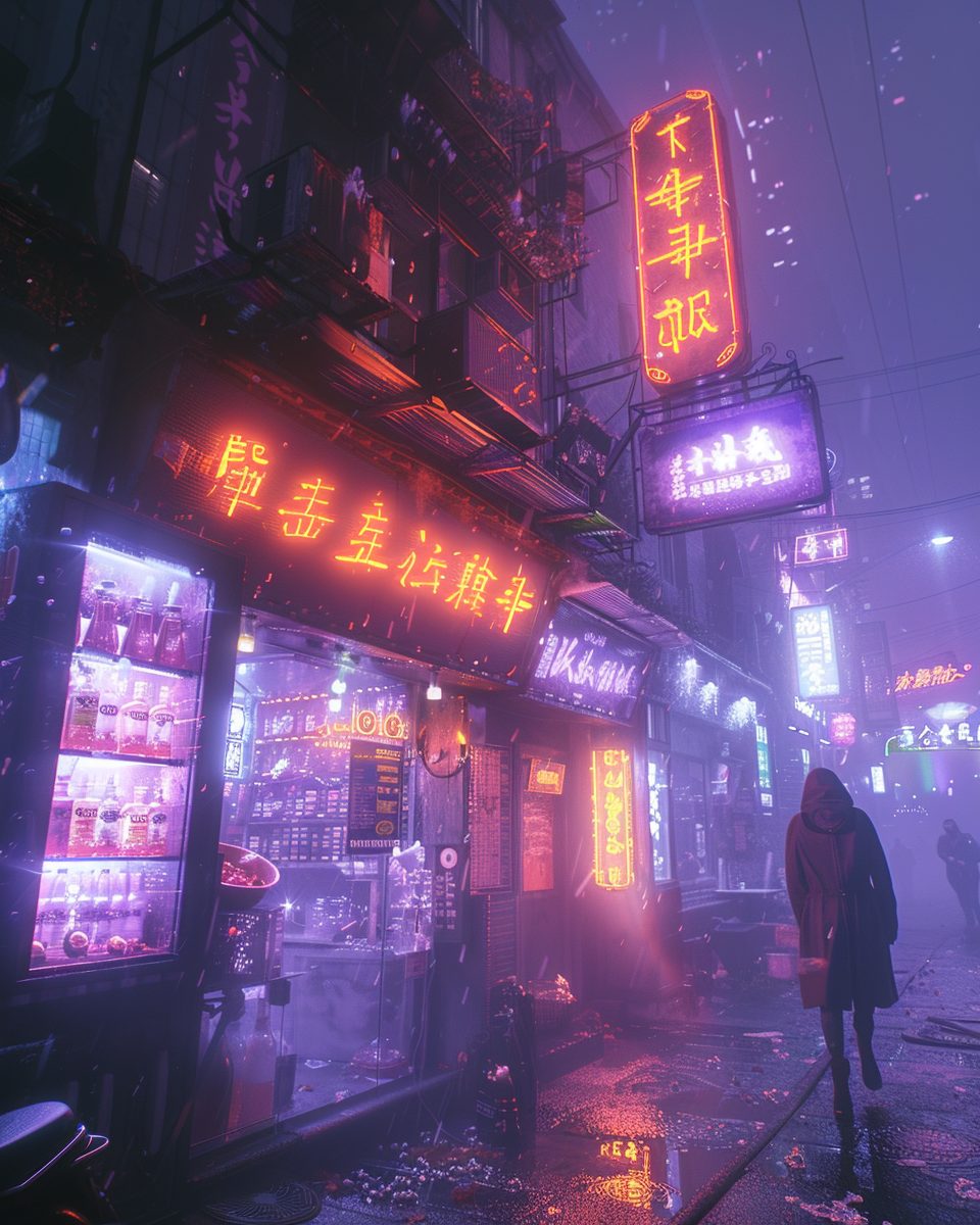 Cyberpunk Cityscapes with Purple and Orange Neon Lights