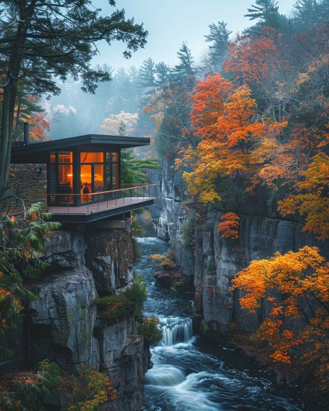 Modern Rustic Cliffside Houses with a River View