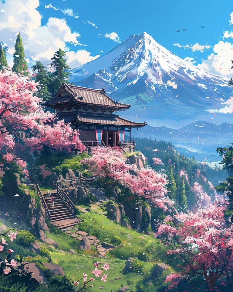 Rustic Japanese House Near Mount Fuji – Anime Vibes