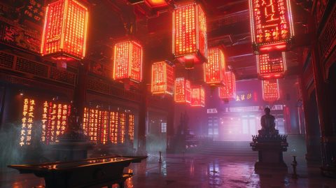 The Interiors of Cyberpunk Temples