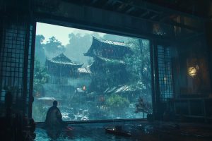 Traditional Chinese-Style Inn with a Rainy View