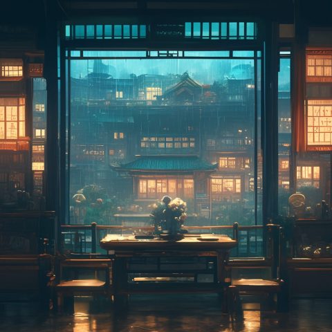 Traditional Chinese-Style Inn with a Rainy View