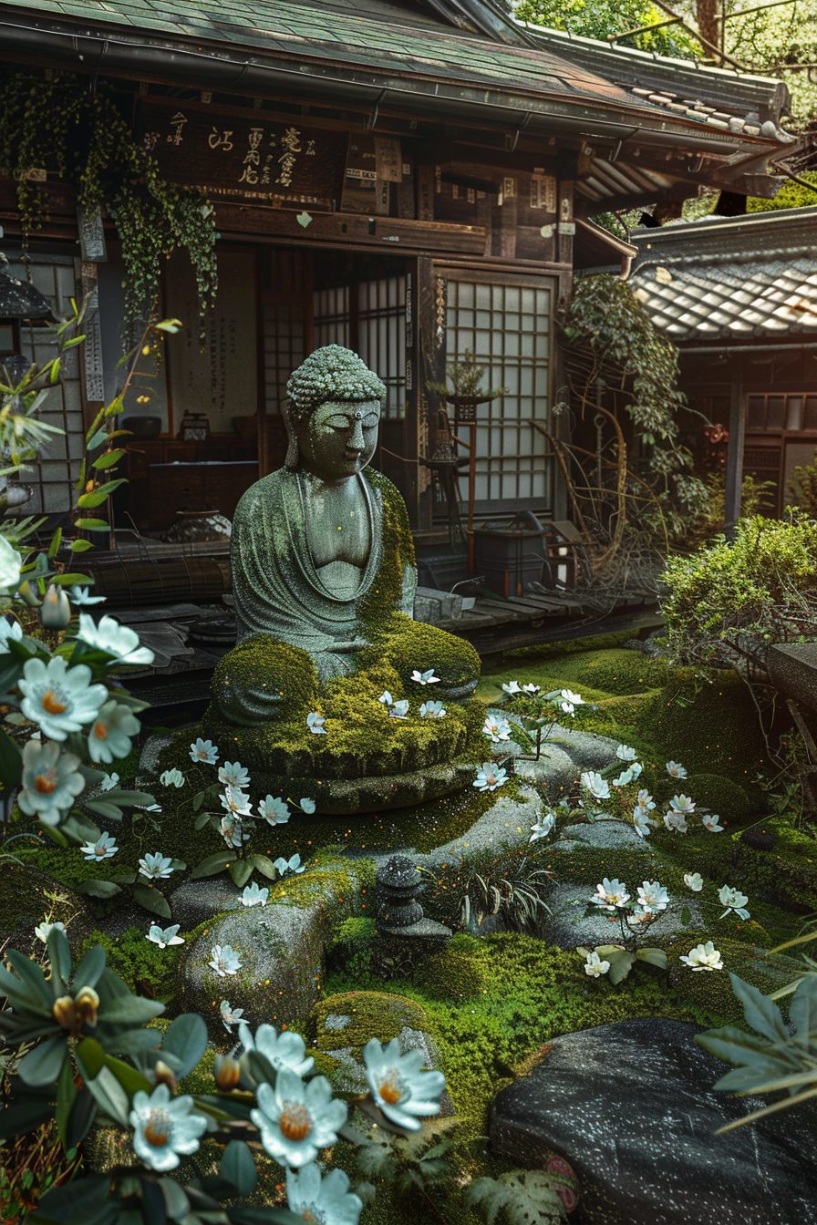 A Traditional Rustic Village of Buddha Statues