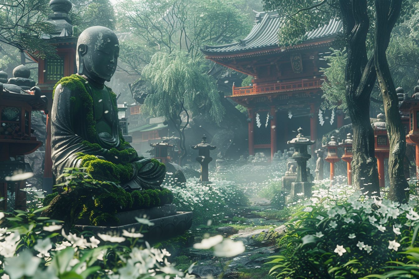 A Traditional Rustic Village of Buddha Statues