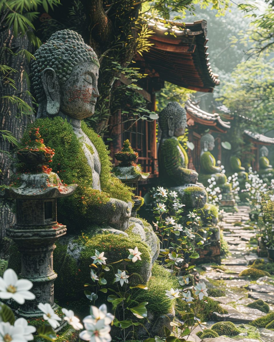 A Traditional Rustic Village of Buddha Statues
