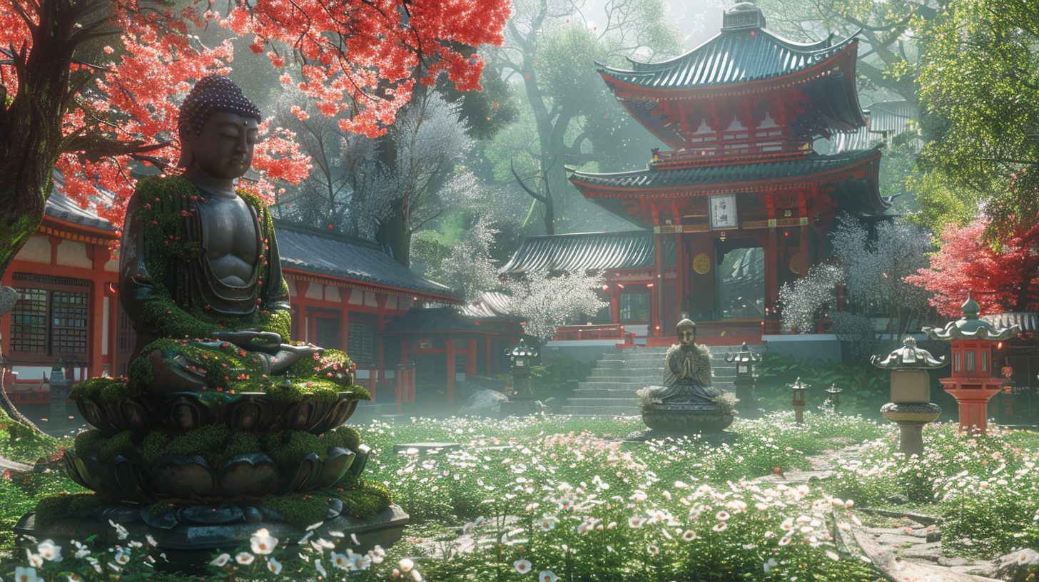 A Traditional Rustic Village of Buddha Statues