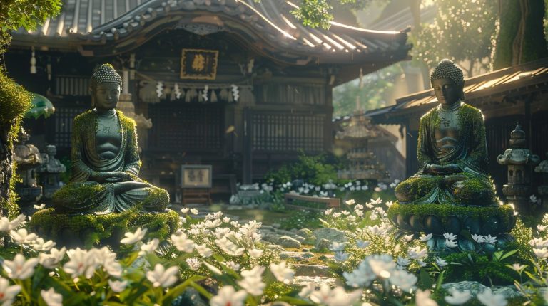 A Traditional Rustic Village of Buddha Statues