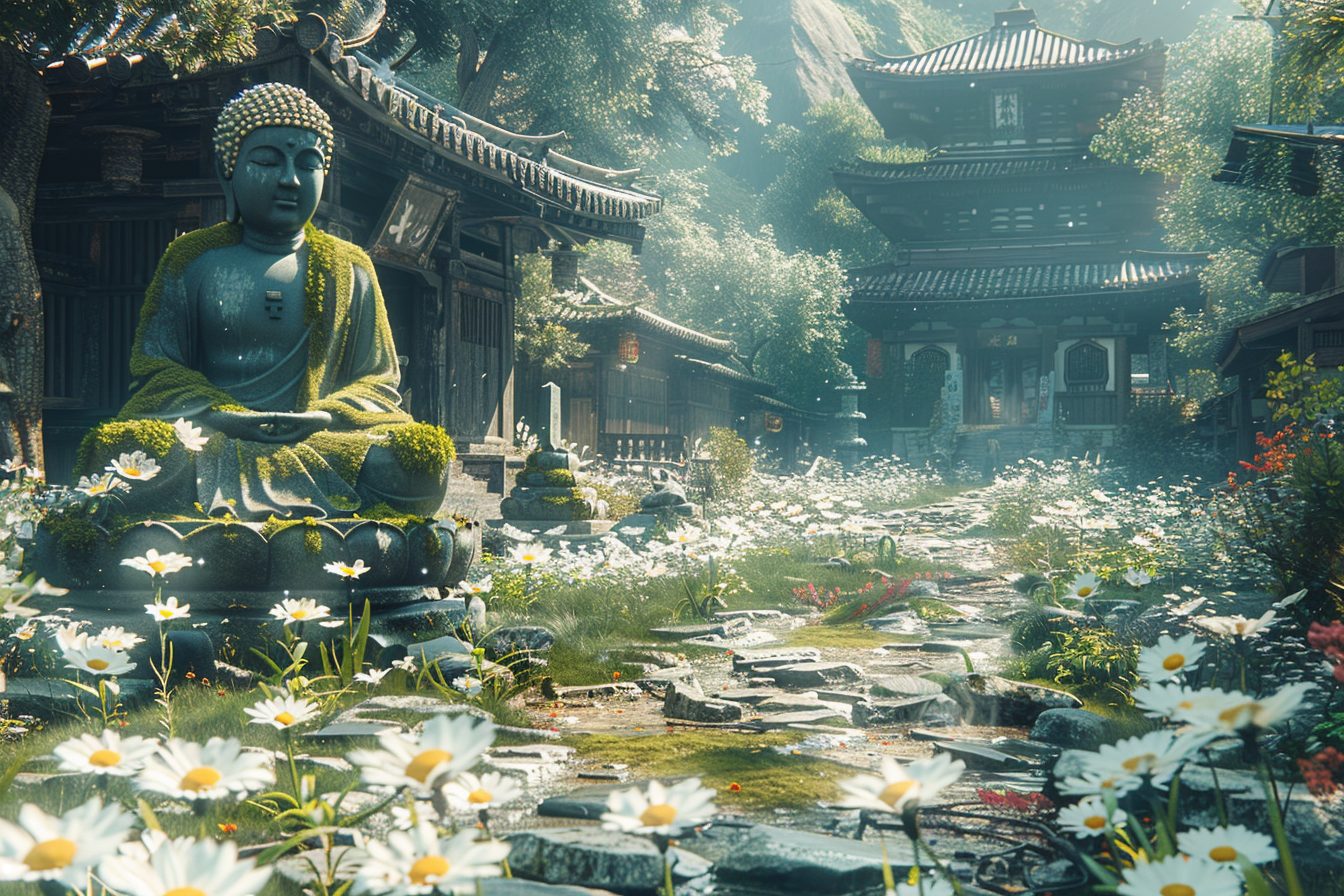 A Traditional Rustic Village of Buddha Statues
