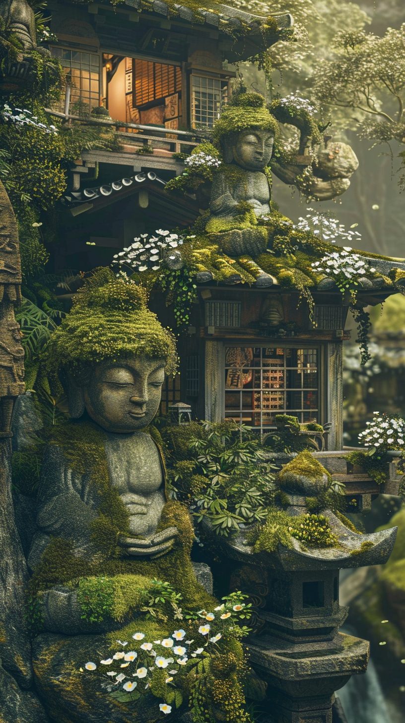 A Traditional Rustic Village of Buddha Statues