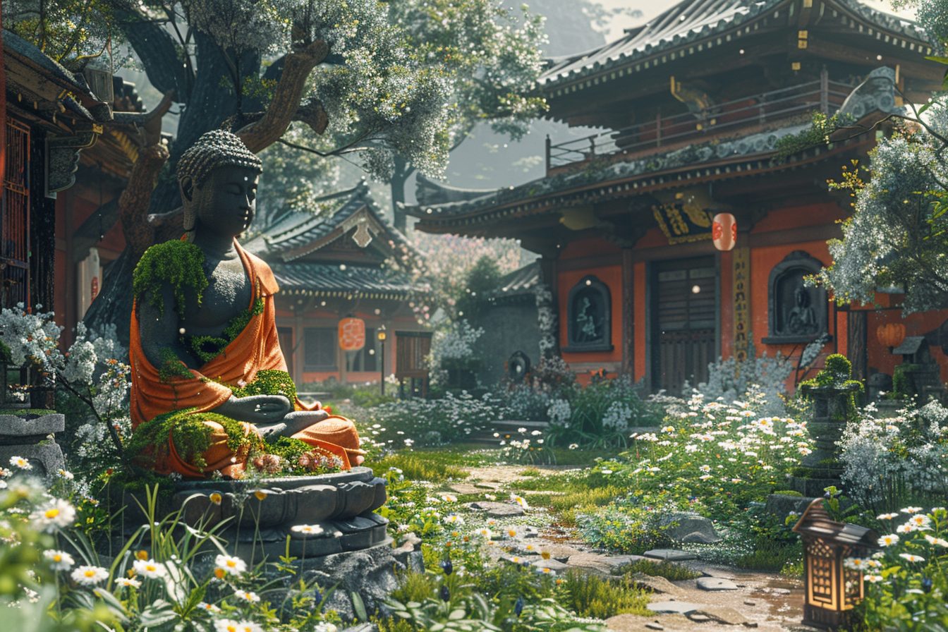 A Traditional Rustic Village of Buddha Statues