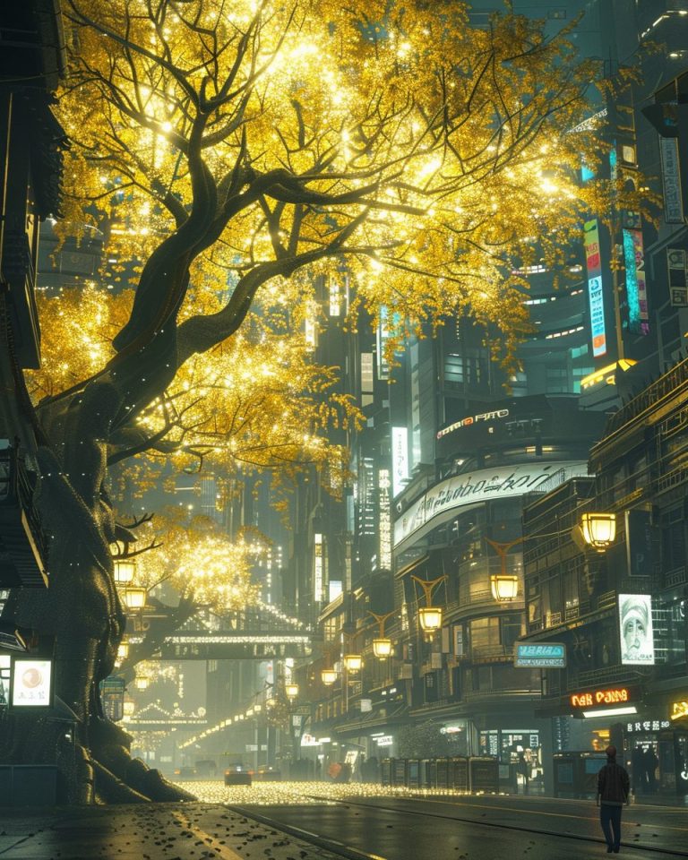 Cityscapes with Yellow Trees Street Decors