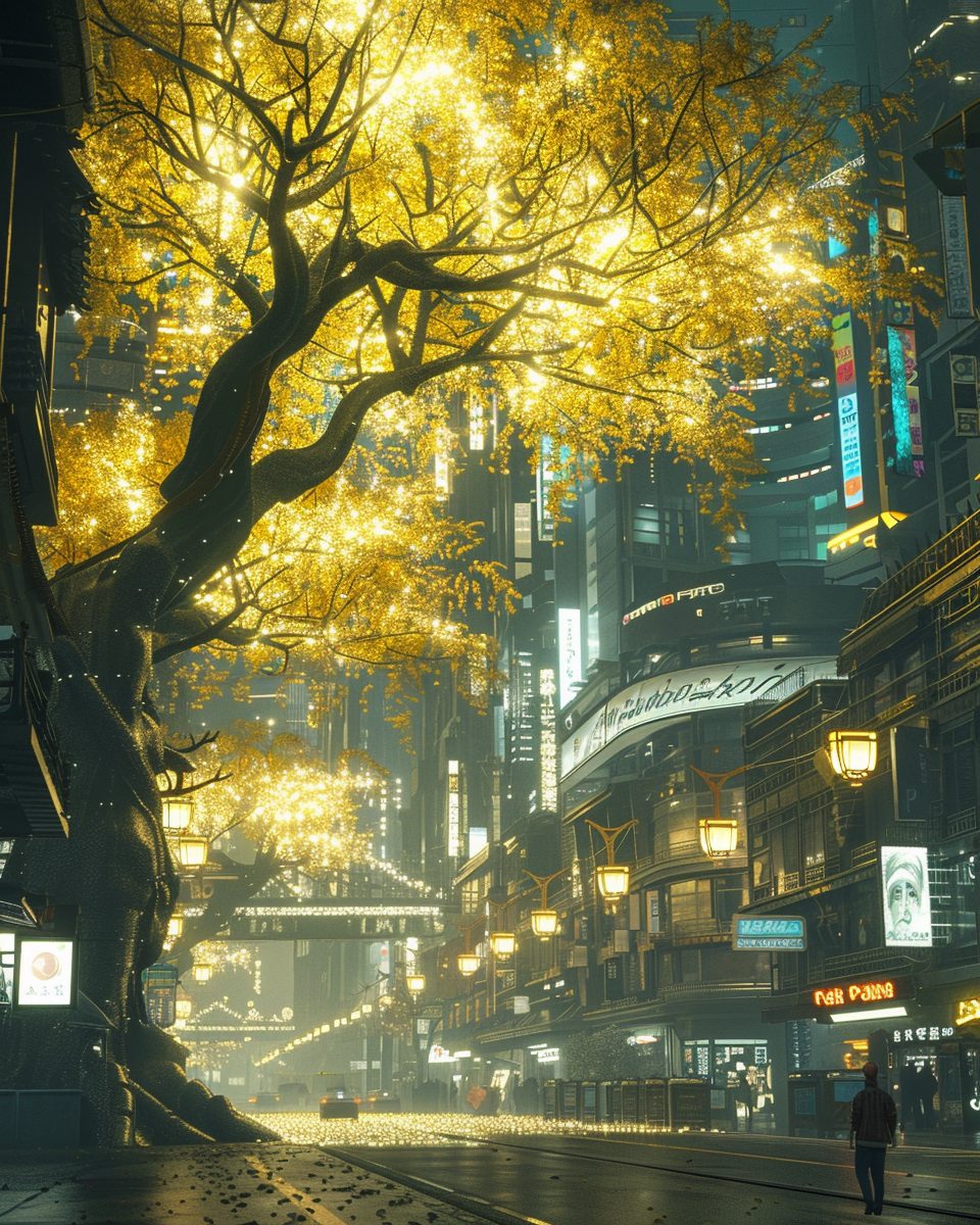 Cityscapes with Yellow Trees Street Decors