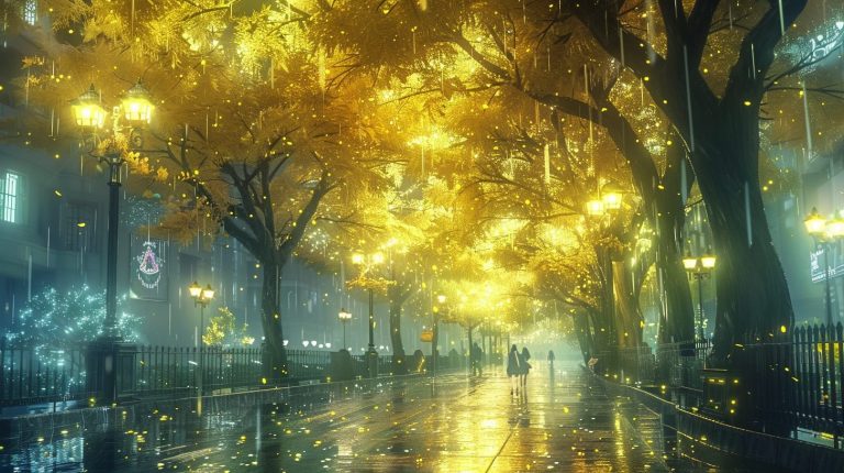 Cityscapes with Yellow Trees Street Decors