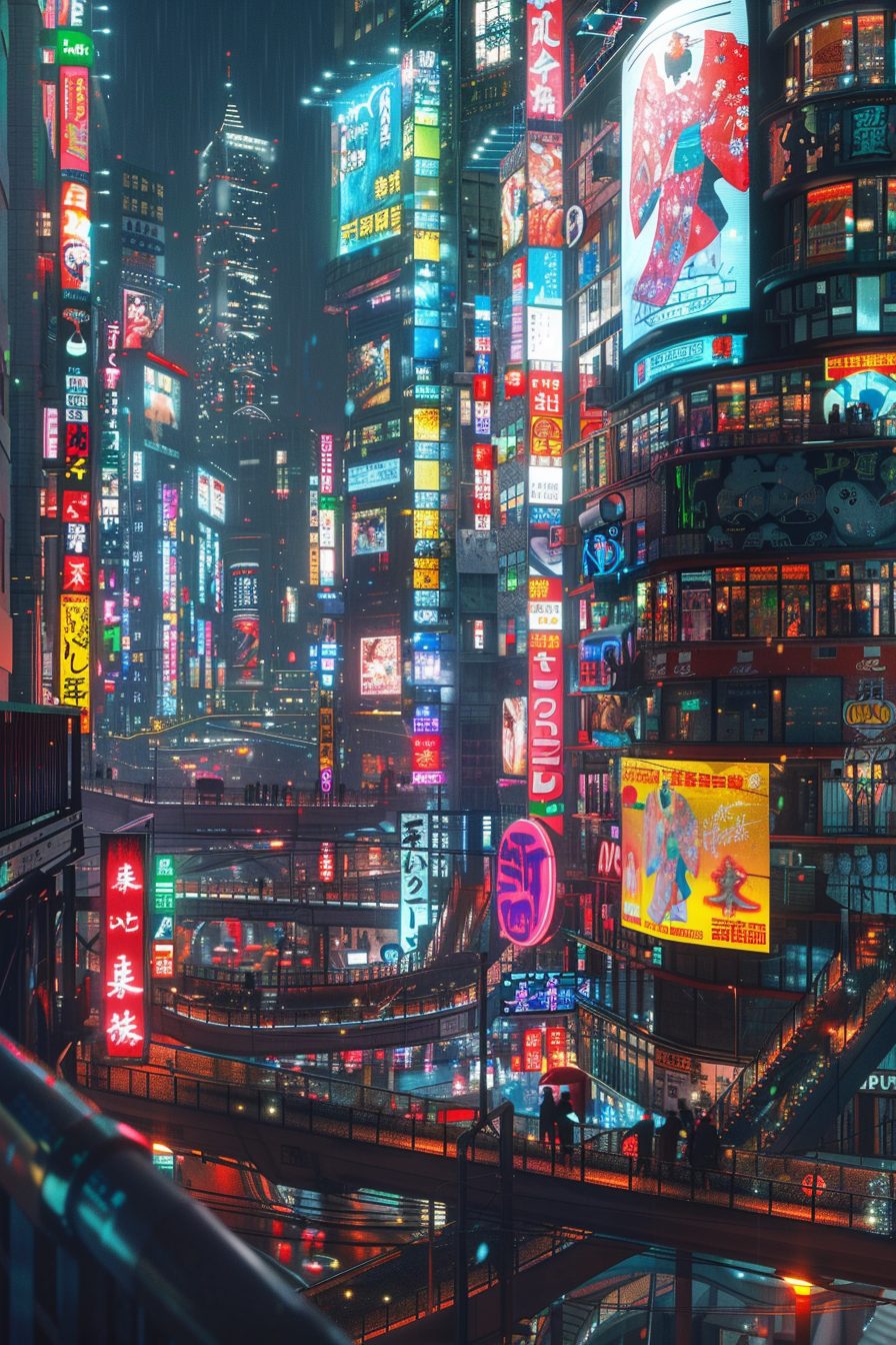 Colorful Neon Lights of Cyberpunk Japantown