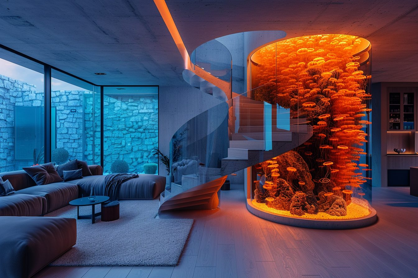 Contemporary Homes with a Gigantic Jellyfish Aquarium