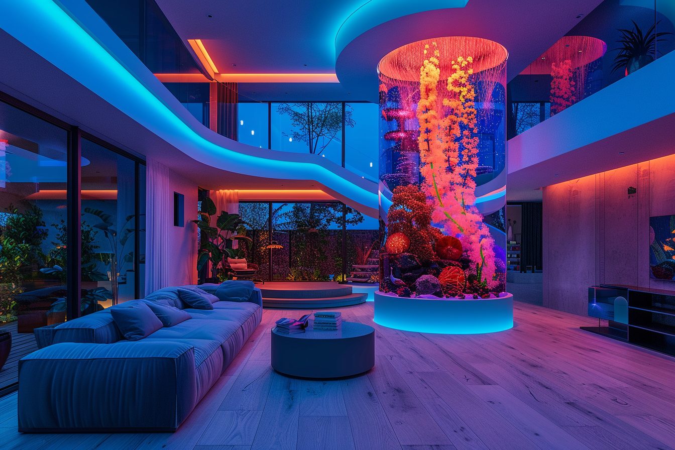 Contemporary Homes with a Gigantic Jellyfish Aquarium