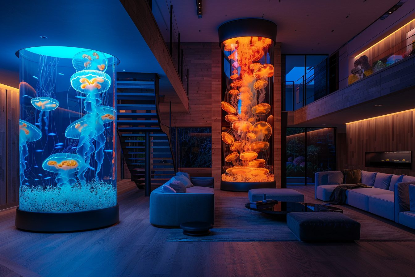 Contemporary Homes with a Gigantic Jellyfish Aquarium