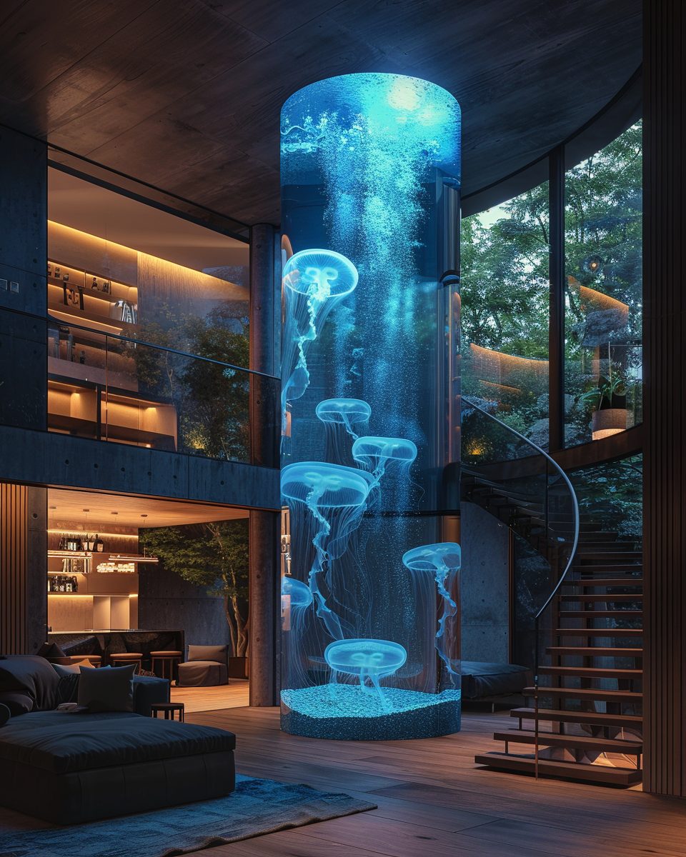 Contemporary Homes with a Gigantic Jellyfish Aquarium