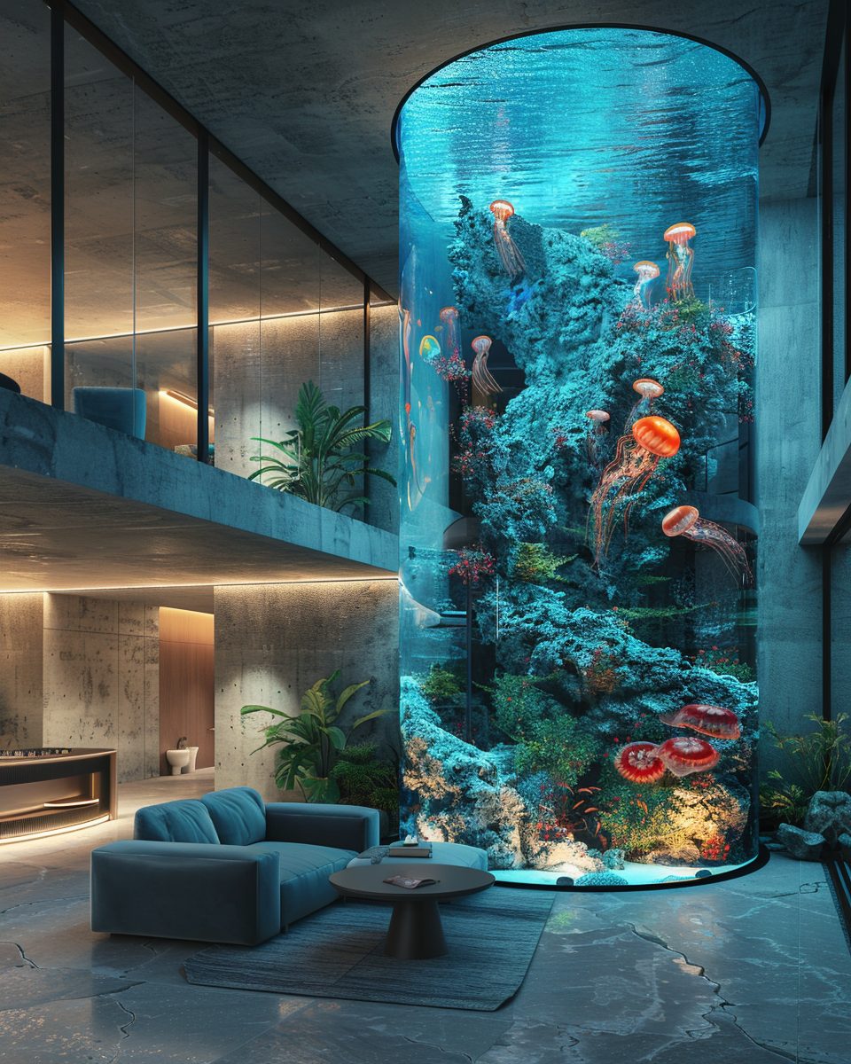 Contemporary Homes with a Gigantic Jellyfish Aquarium