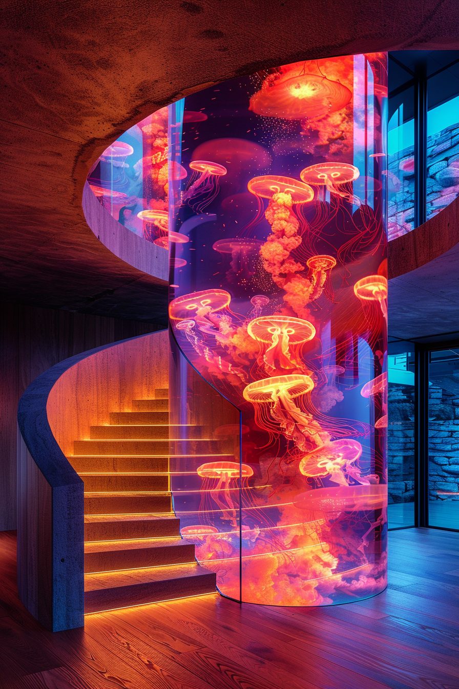 Contemporary Homes with a Gigantic Jellyfish Aquarium