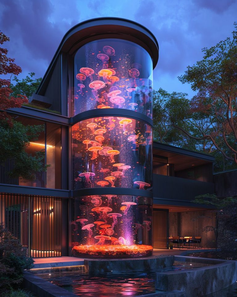 Contemporary Homes with a Gigantic Jellyfish Aquarium