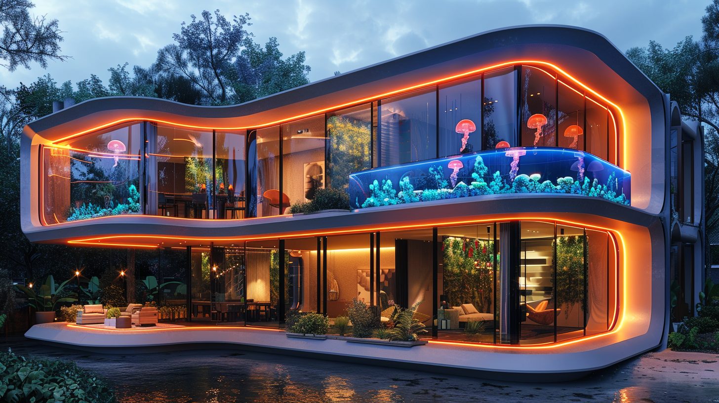 Contemporary Homes with a Gigantic Jellyfish Aquarium