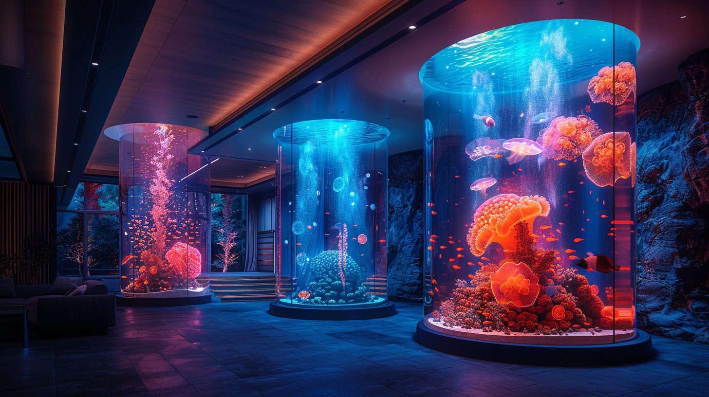 Contemporary Homes with a Gigantic Jellyfish Aquarium