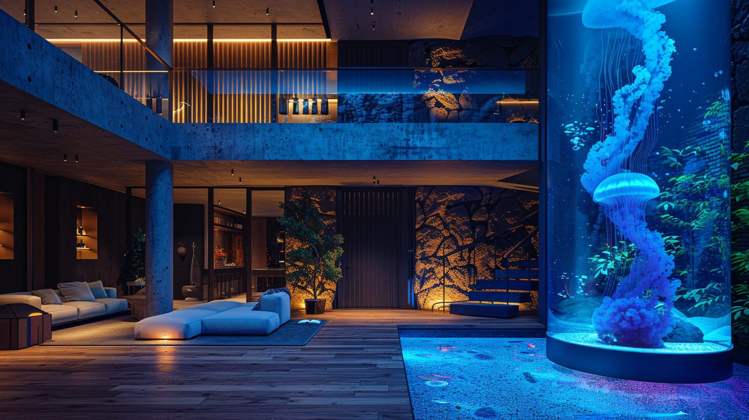 Contemporary Homes with a Gigantic Jellyfish Aquarium