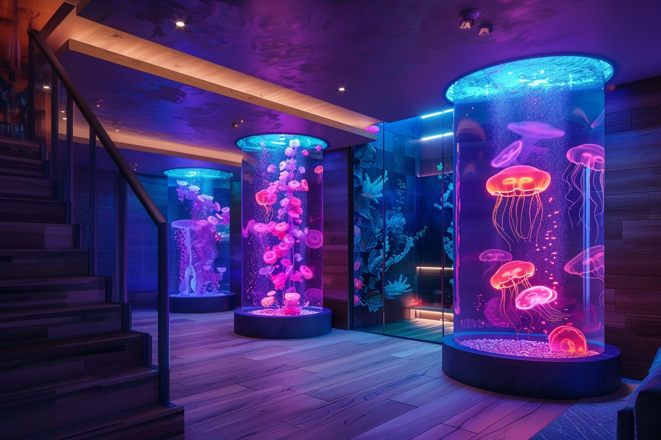 Contemporary Homes with a Gigantic Jellyfish Aquarium