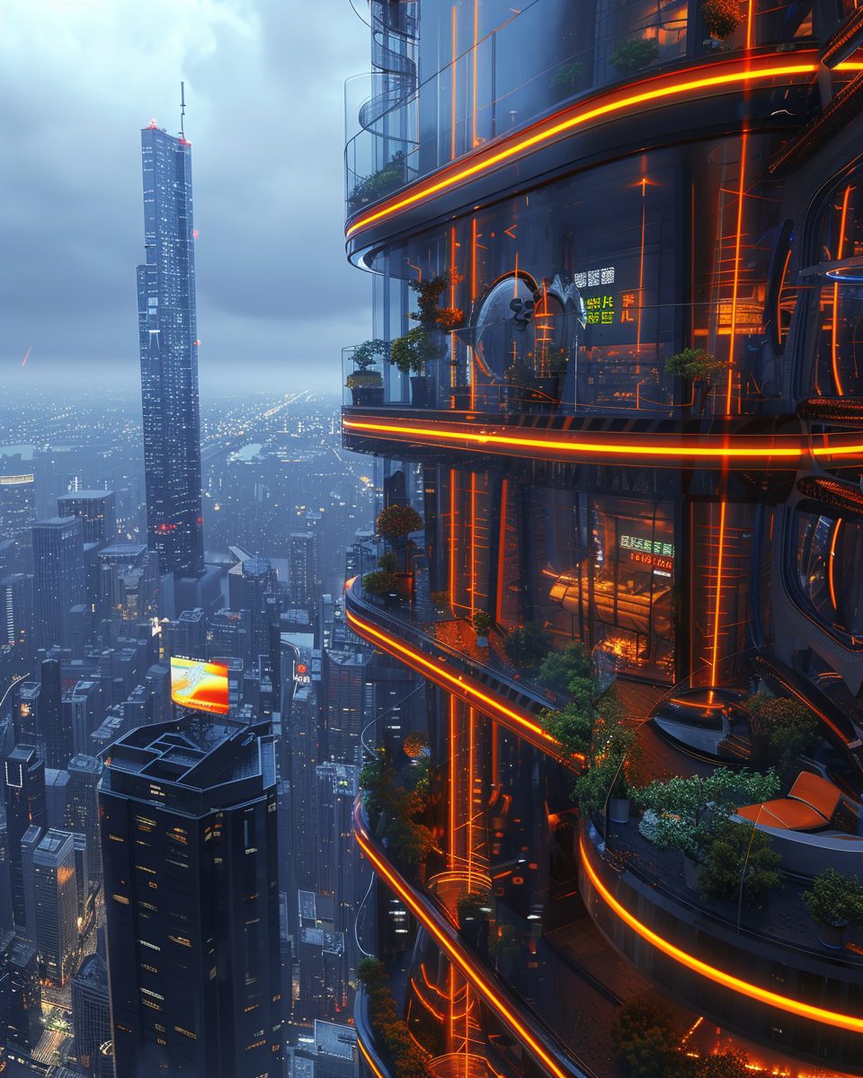 High Floor Balconies with a View of the Futuristic Cityscape
