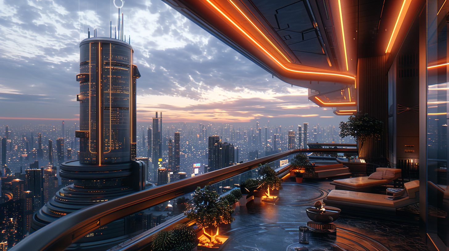High Floor Balconies with a View of the Futuristic Cityscape