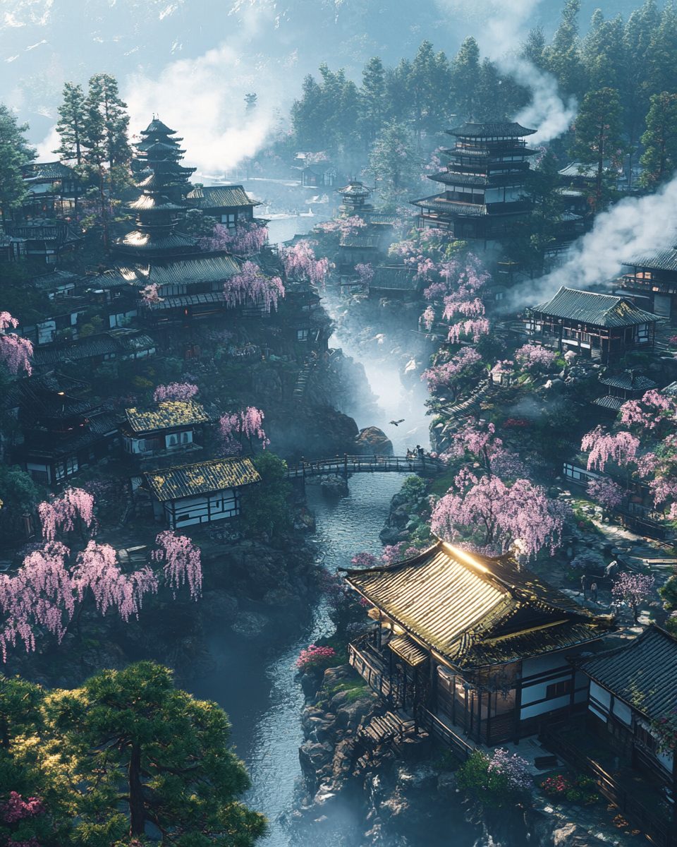 Japanese Villages with Beautiful Whimsical Landscapes