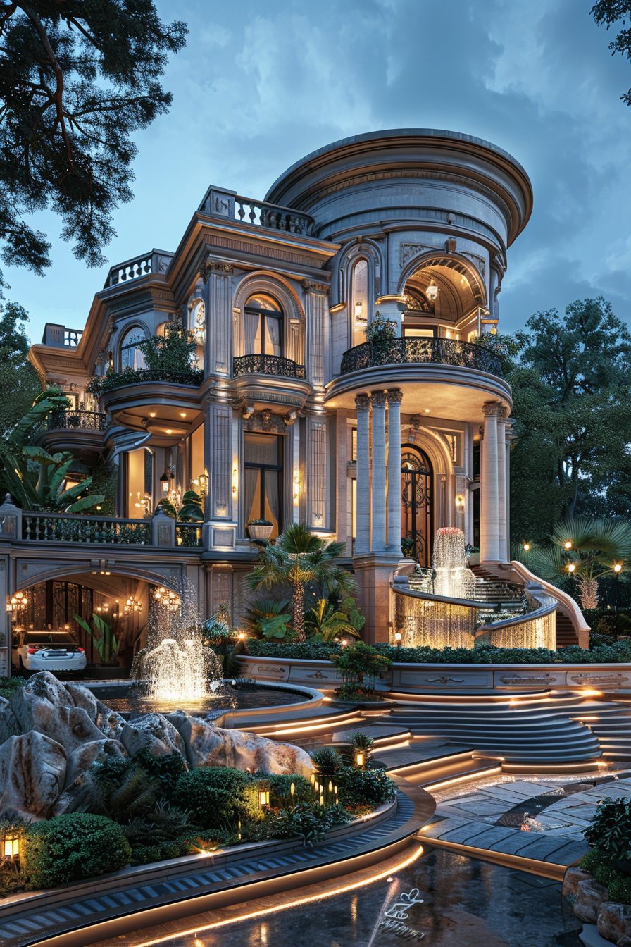 Luxurious Mansions and their Water Fountains