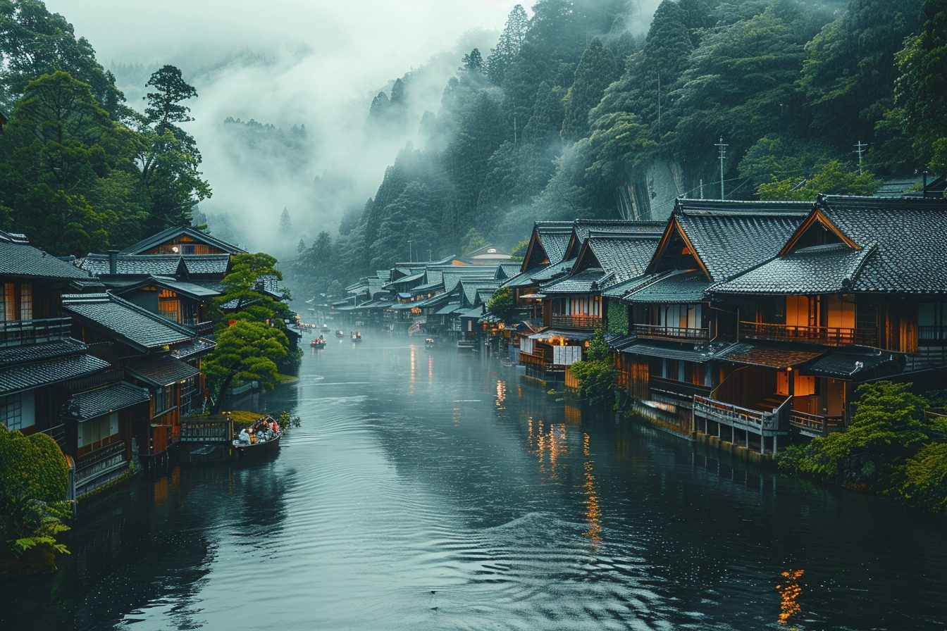 Mountain River Valley Village in Japan