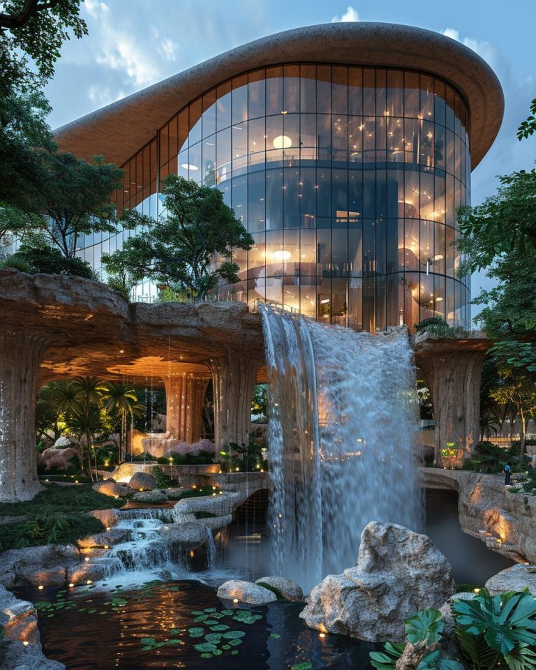 Office Buildings with Amazing Waterfalls
